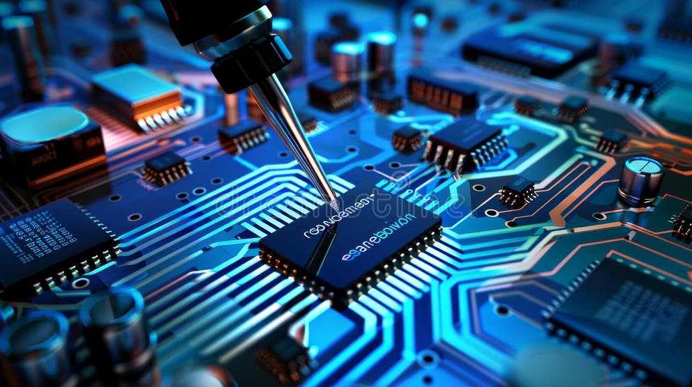 Robotic Arm Writing on Circuit Board Surrounded by Advanced ...