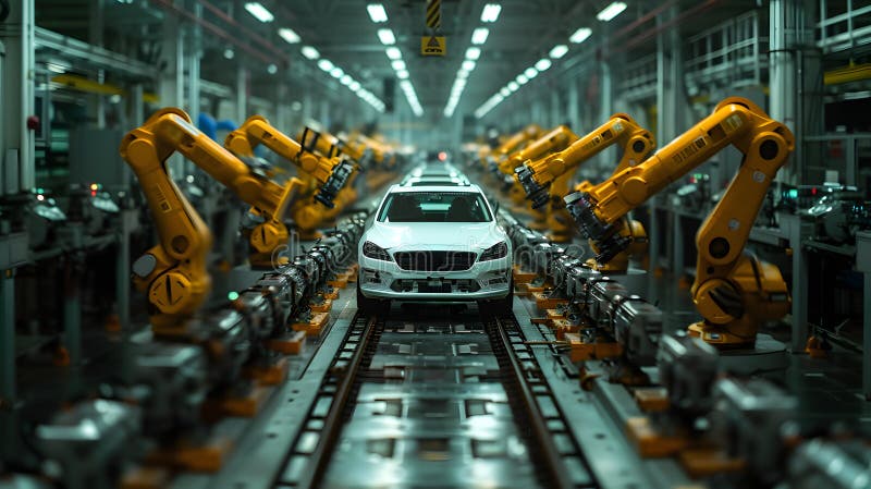 Robotic Arms Assembling Car Frame in Factory Stock Photo - Image of ...