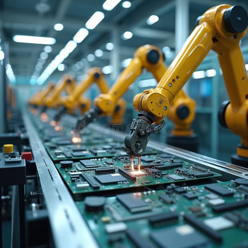 Robotic Arm Assembling Electronic Components Circuit Board Hightech ...