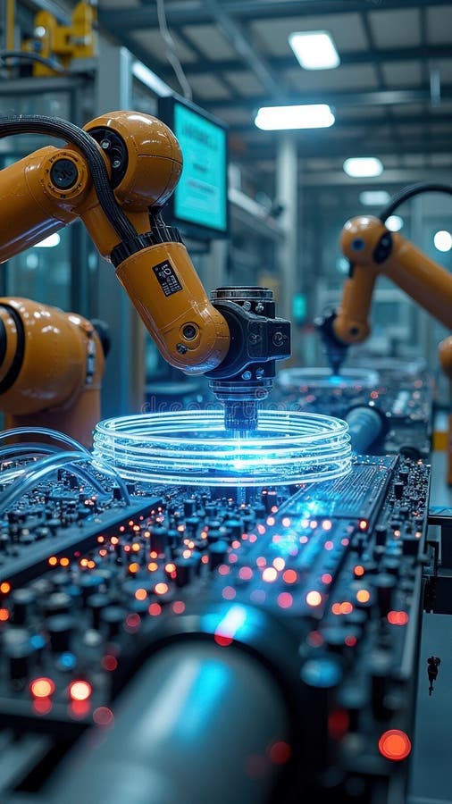 Robotic Arms Assembling Circuit Boards with Precision in a High-tech ...