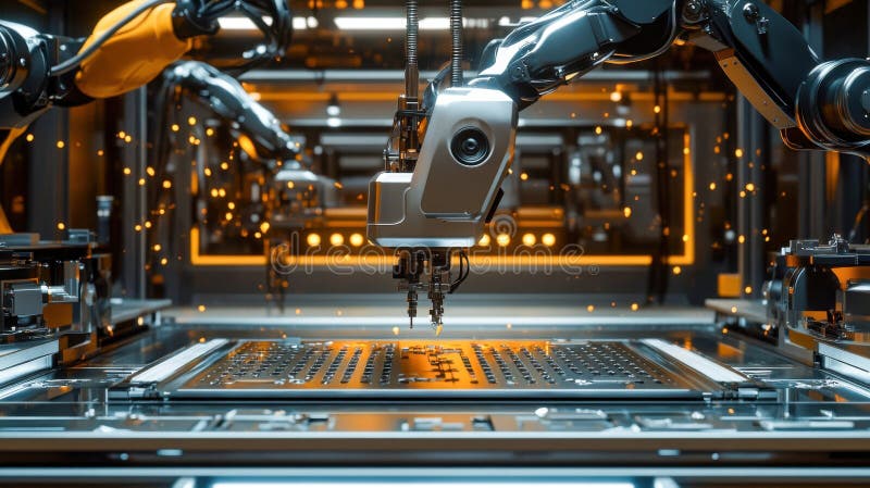 Robotic Arms Assembling Electronic Circuit Boards in a High-tech ...