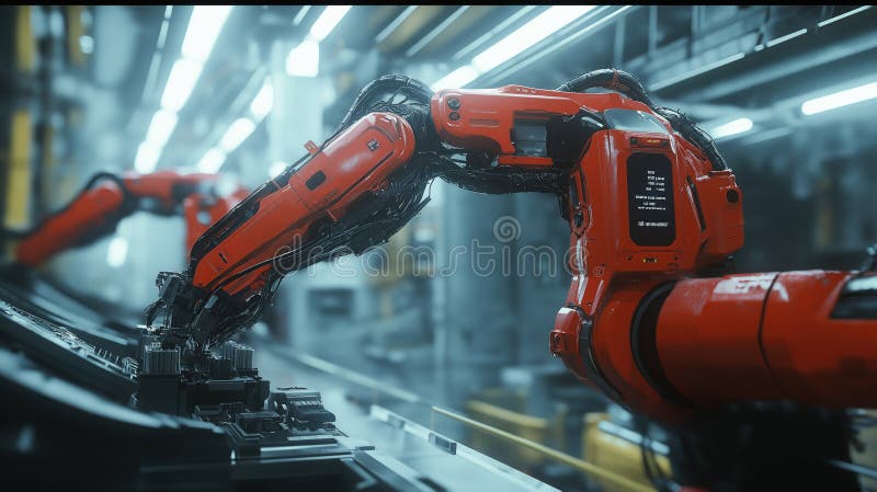 Robotic Arms Assembling Machinery Stock Illustration - Illustration of ...