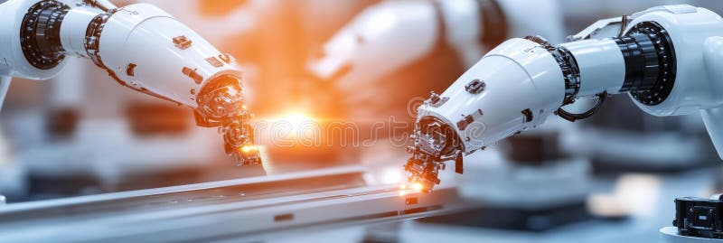 Robotic Arms Assembling Part. on Production Line, Advanced ...