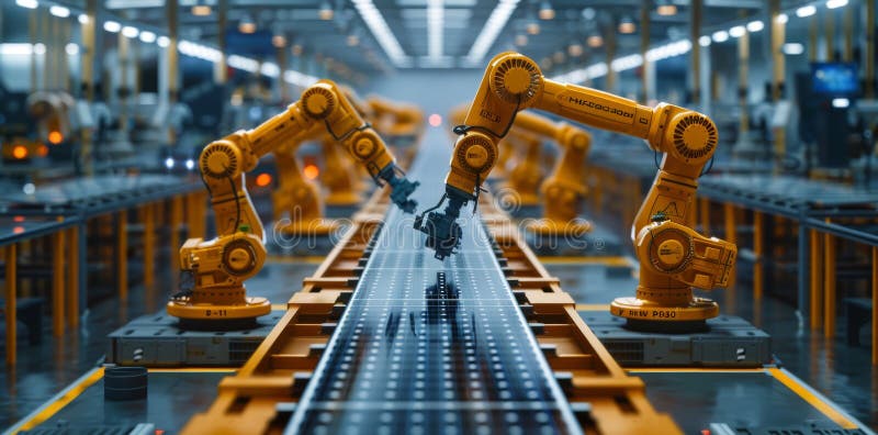 Robotic Arms Assembling Products in a High-tech Factory Setting Stock ...
