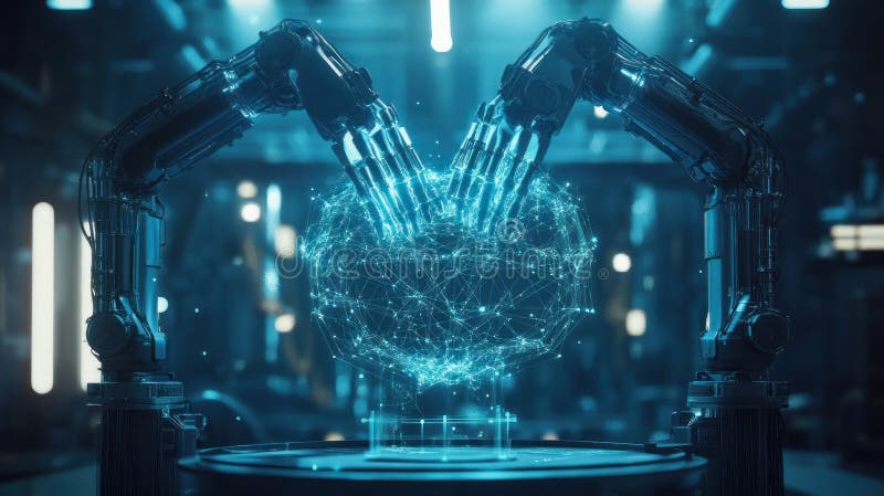 Robotic Arms Constructing Digital Global Network Stock Illustration ...