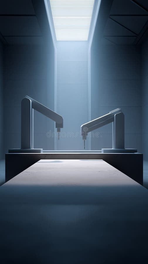 Robotic Arms Dispensing Clear Liquid Onto Metallic Surface, High Tech ...