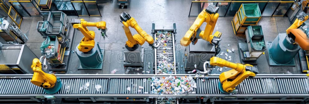 Robotic Arms Separate Trash in a Modern Waste Sorting Line at a Recycling Facility Stock Image ...