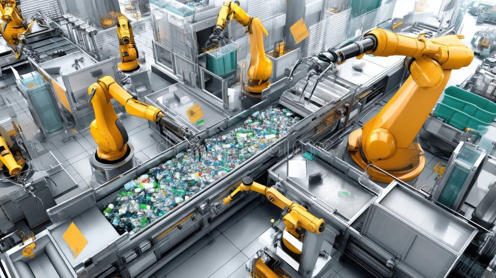 Robotic Arms Efficiently Sort Trash on a Modern Recycling Line in a State-of-the-Art Facility ...