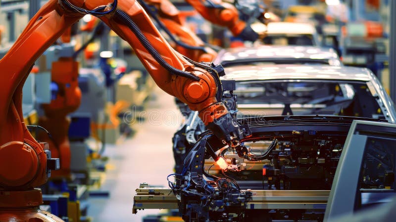 Industrial Robots Assembling Cars in Modern Automotive Factory Setting ...
