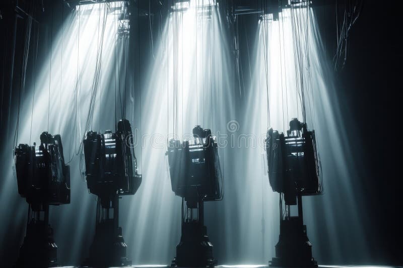 Robotic Arms Illuminated by Dramatic Lighting on Stage during a ...