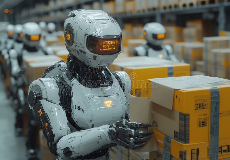 Robotic Arms Managing Packages in a Modern Warehouse Setting Stock ... Robotic Arms Managing Packages in a Modern Warehouse Setting Stock ...