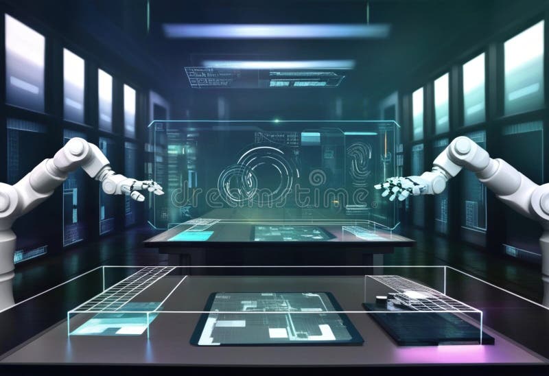 Futuristic Laboratory with Intelligent Robotic Arms Stock Photo - Image ...