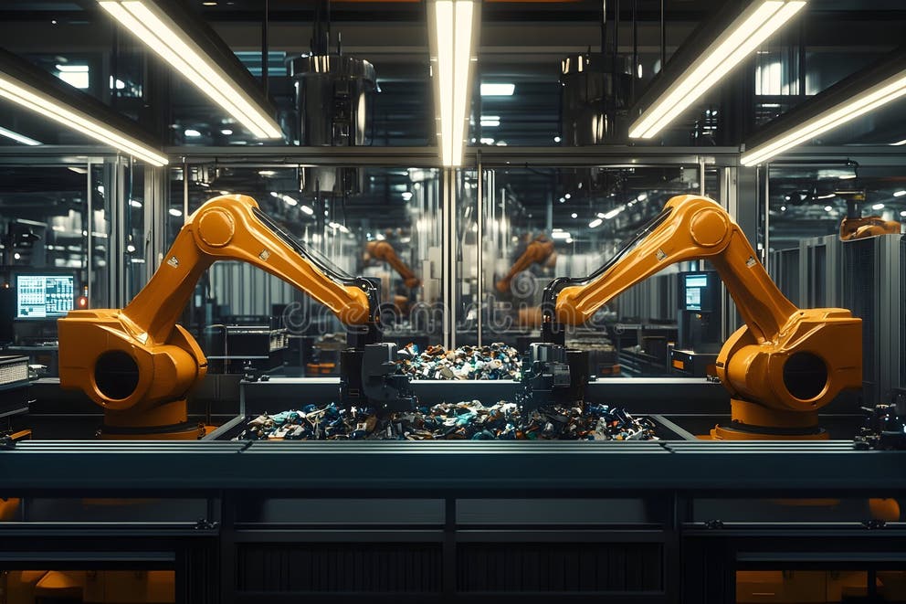 Robotic Arms in Modern Automated Factory Sorting Materials Stock Image - Image of advanced ...