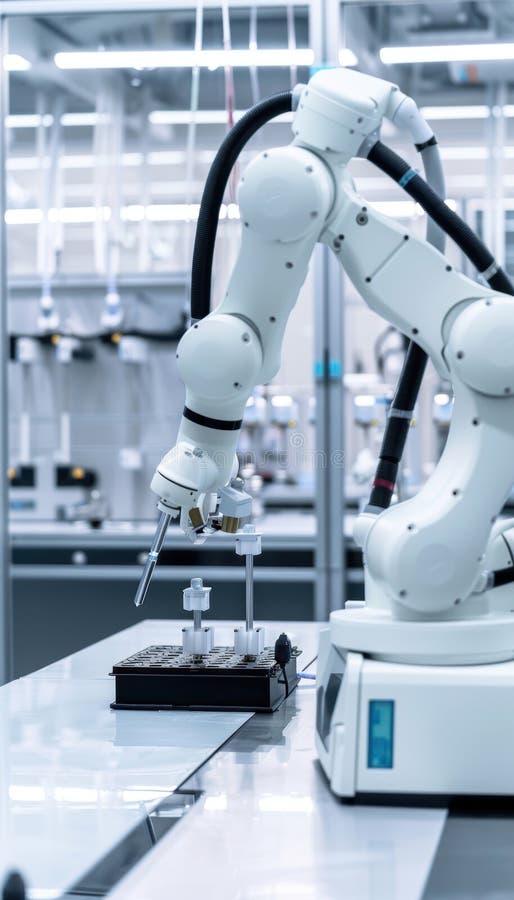 Cutting-Edge Biotech Lab: Robotic Arms Assembling Neural Implants for ...