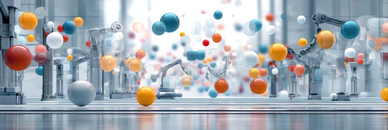 Innovative AI Lab with Robotic Arms and Floating Data Spheres ...