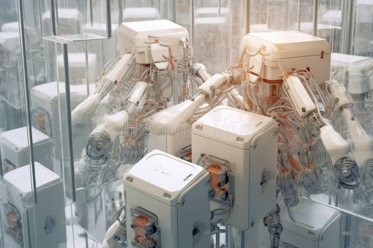 Robotic Arms Packaging Medication into Boxes Stock Illustration ...