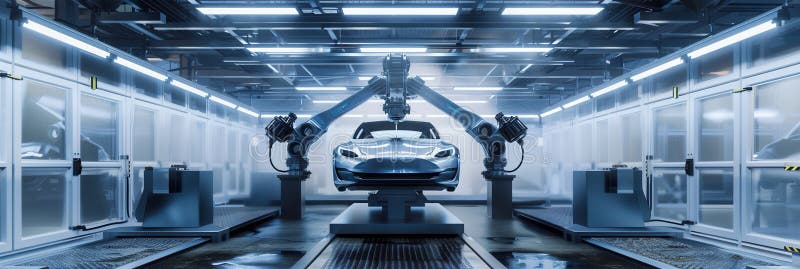 Robotic Arms Paint a Car in a Modern, Automated Car Painting Facility ...