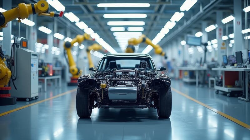 Robotic Assembly of Electric Car Chassis Stock Illustration ...