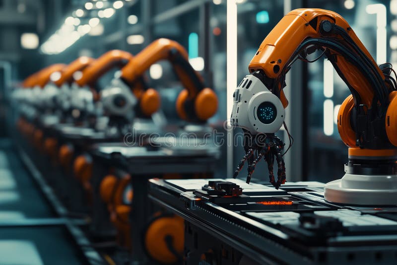 Robotic Arms Perform Precision Tasks in a Modern AI-controlled Factory Environment Stock Image ...
