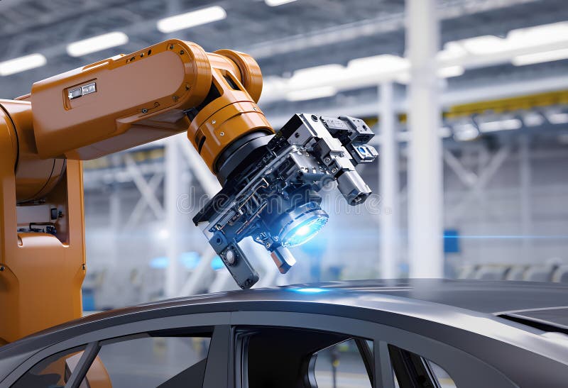 Robotic Arms are Precisely Positioning and Welding Components Stock ...