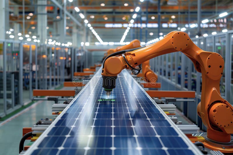 Robotic Arms in Solar Panel Manufacturing Process Stock Image - Image ...