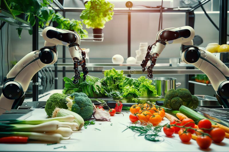Robotic Arms Preparing Fresh Vegetables Stock Photo - Image of robotic ...