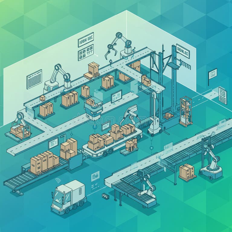 Robotic Arms Sorting Boxes on a Conveyor System Illustrate an Automated ...