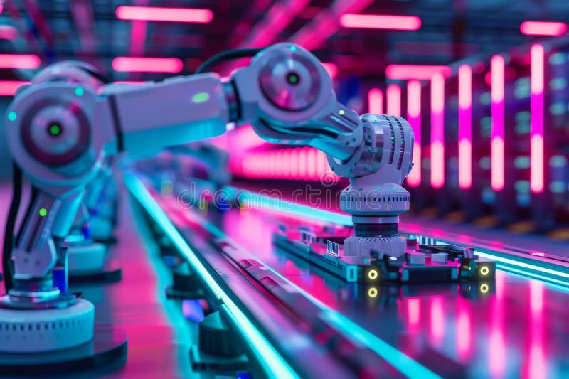Robotic Arms Sorting Packages in a Smart Warehouse Factory Stock ...