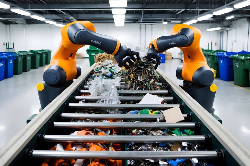 Robotic Arms Sorting Waste in Modern Recycling Plant Stock Image ...