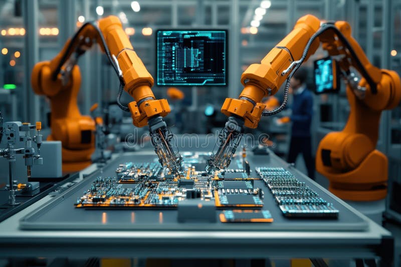 Advanced Robotic Arms Assemble Electronic Components in a High-tech ...