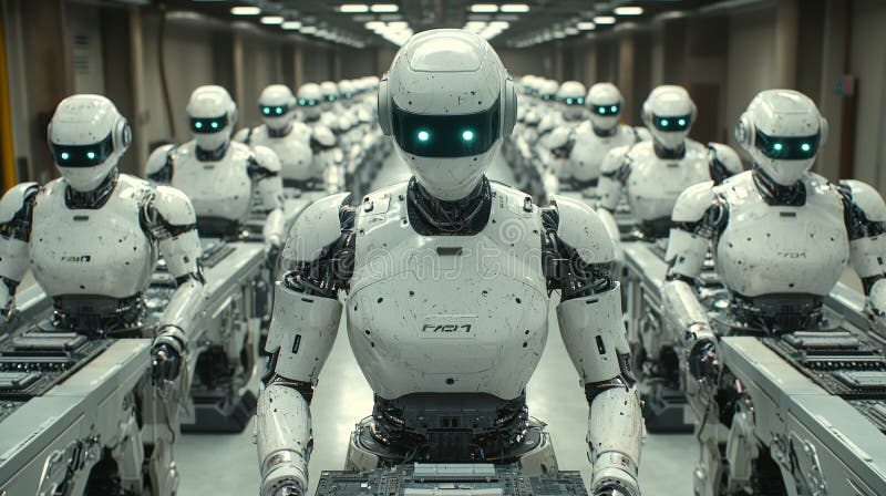 Robotic Arms in Tech Factory Setting Stock Illustration - Illustration ...