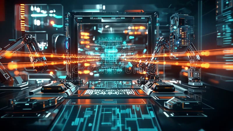 Robotic Arms Transferring Data in Futuristic Server Room Stock Video ...