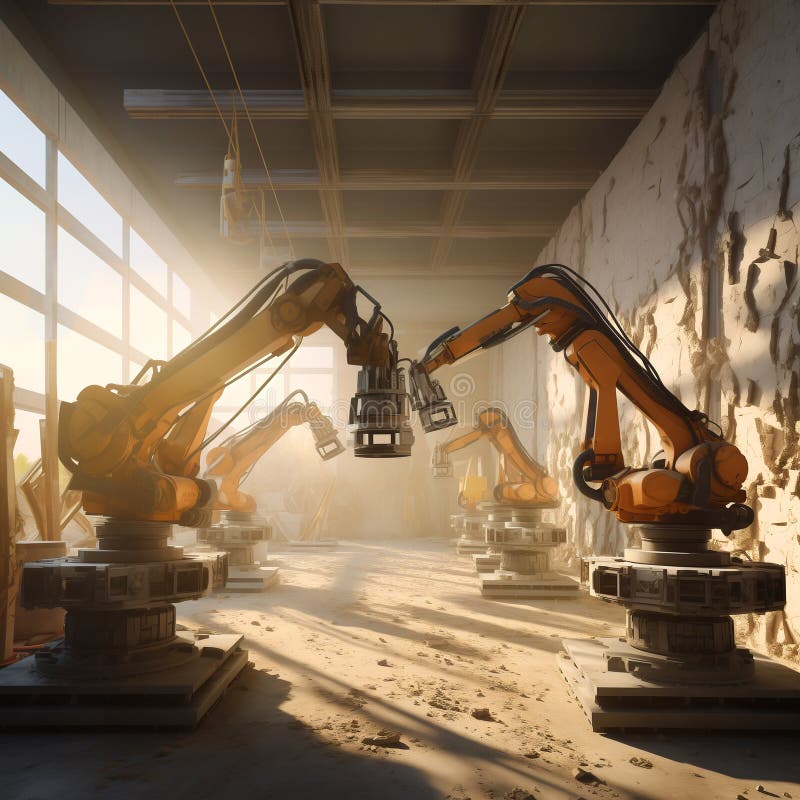 Robotic Arms Work Inside the Empty Room. Stock Illustration ...