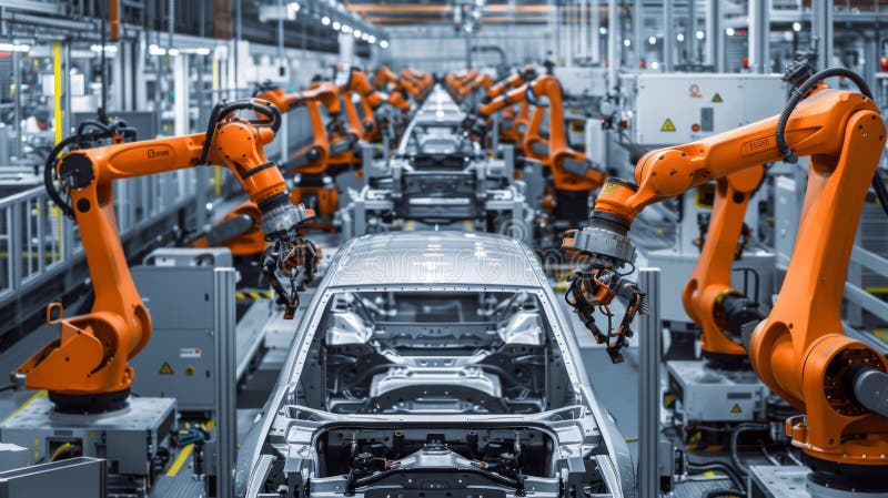 Robotic Arms Assembling Car in Factory Stock Image - Image of ...