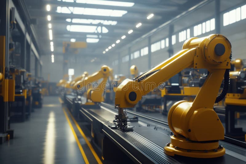 Robotic Arms Working on Assembly Line in Modern Manufacturing Facility ...