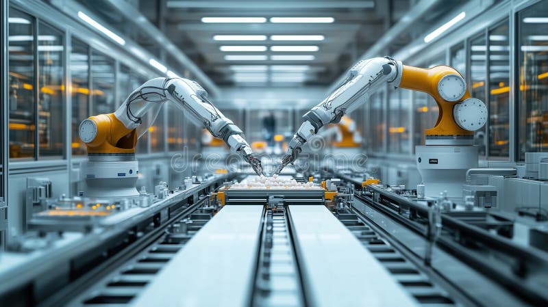 Robotic Arms Working In Automated Factory Setting Ai Generative Stock Illustration