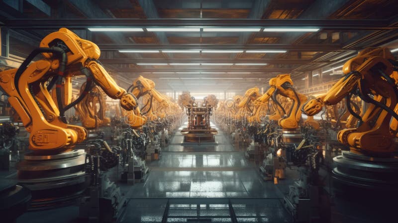 Robotic Arms Working at the Futuristic Factory. Generative AI Stock ... Robotic Arms Working at the Futuristic Factory. Generative AI Stock ...
