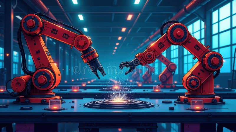 Robotic Arms Working Together in a Factory. Stock Illustration ... Robotic Arms Working Together in a Factory. Stock Illustration ...