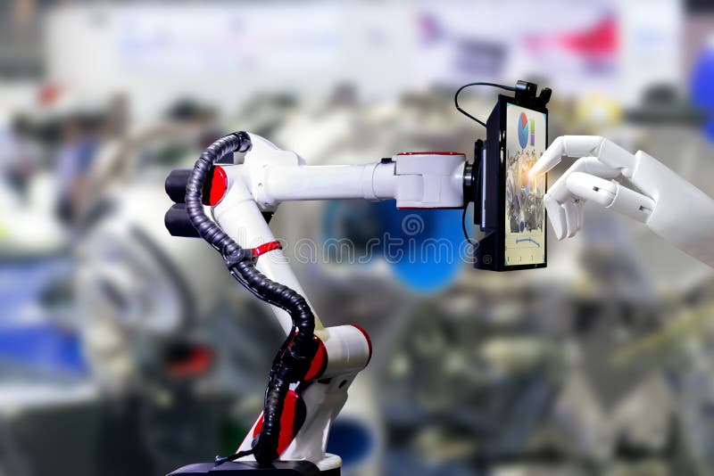 Engineer Touch Screen Control Robot the Production of Factory Parts ...