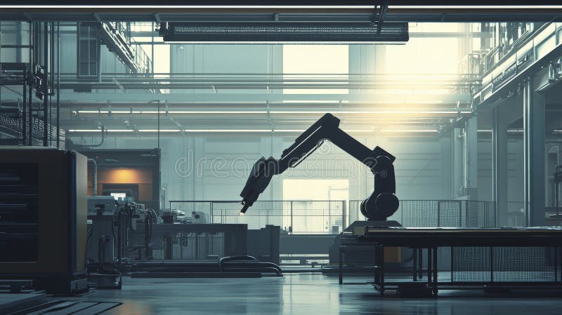Robotic Assembly Arm in Bright Industrial Workshop Setting Stock ...