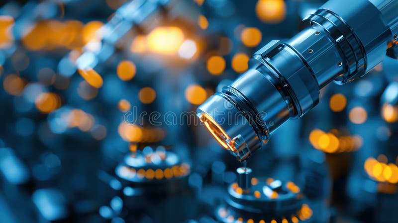 Robotic Assembly Line with Glowing Blue Indicators Stock Photo - Image ...