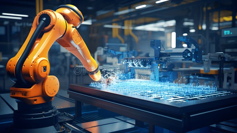 Robotic Assembly Line, Manufacturing with AI and Robots Stock ...
