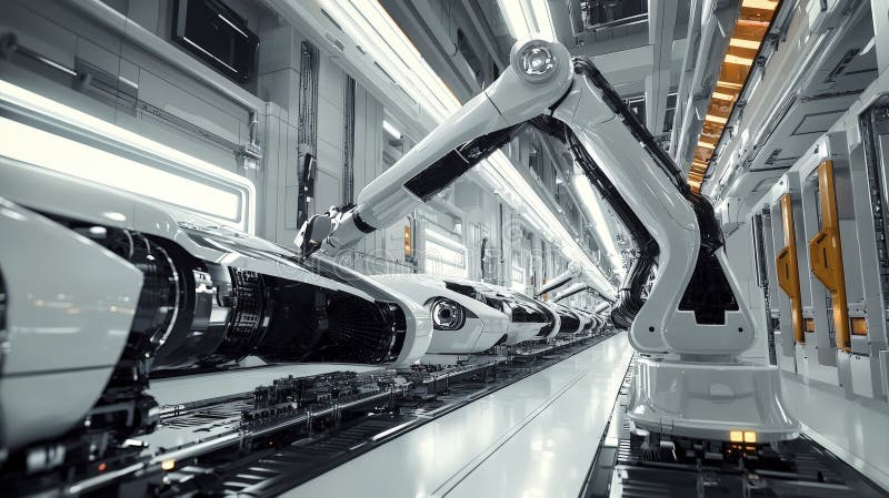 Robotic Assembly Line Producing High-tech Machinery Stock Illustration ...