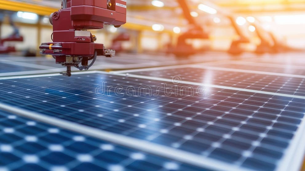 Robotic Assembly Line in Solar Panel Development Stock Photo - Image of ...