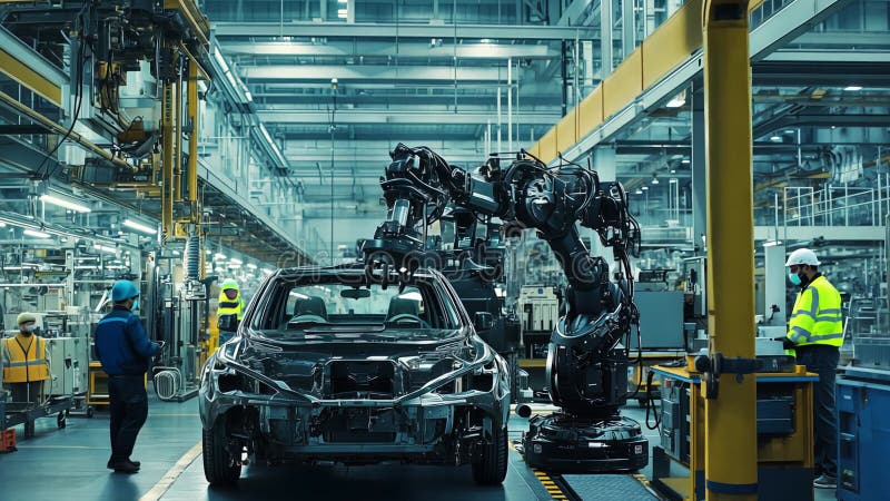 The Robotic Assembly Line Utilized in a Modern Automotive Factory Setup ...