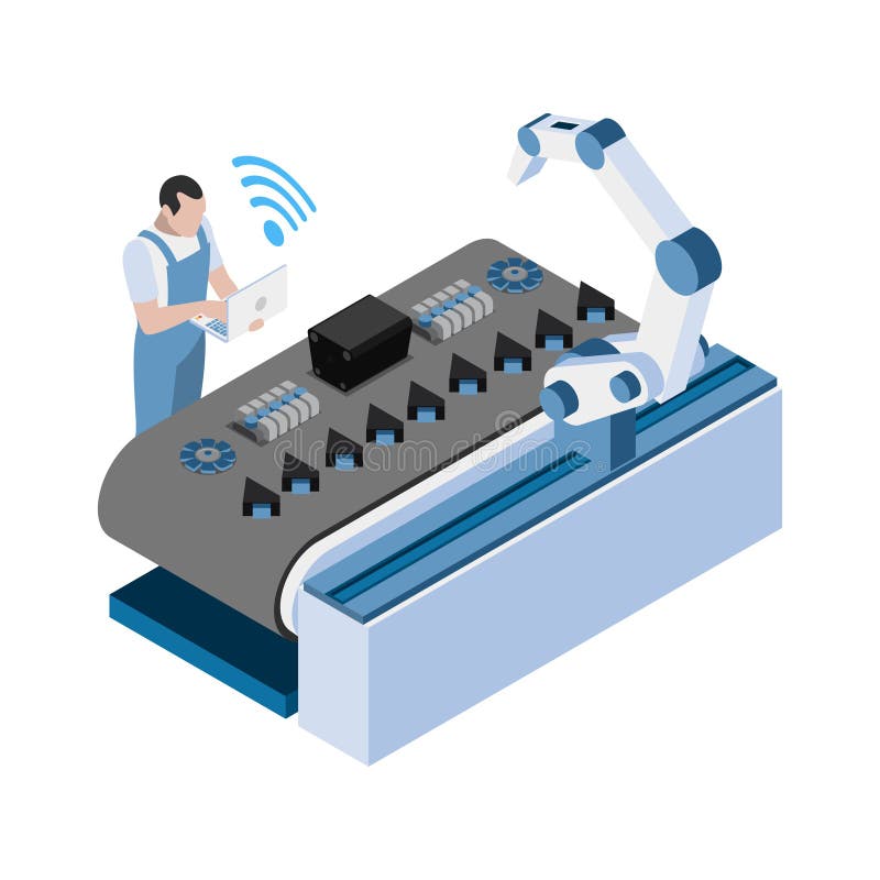 Robotic Assembly Operator Composition Stock Vector - Illustration of ...