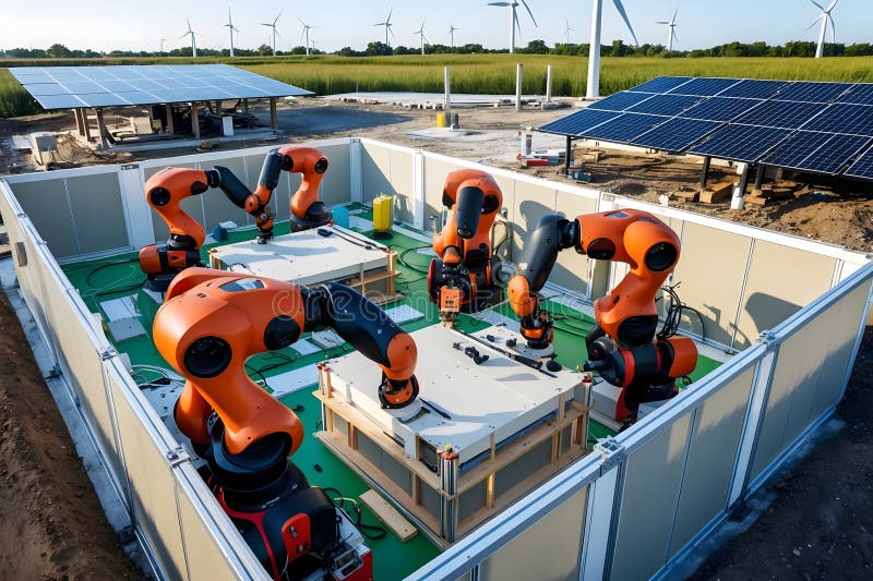 Robotic Assembly at Renewable Energy Site Stock Illustration ...