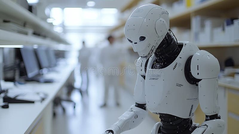Robotic Assistant in a Modern Laboratory Stock Illustration ...