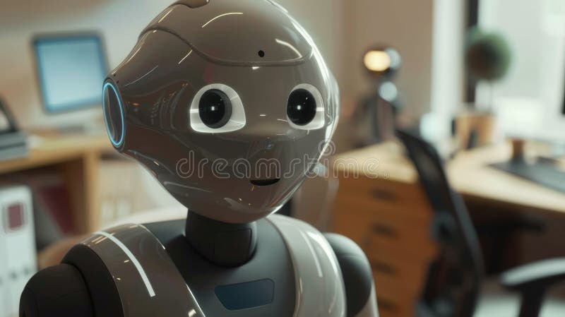 A Robotic Assistant Sits at a Desk, Surrounded by Computer Equipment ...