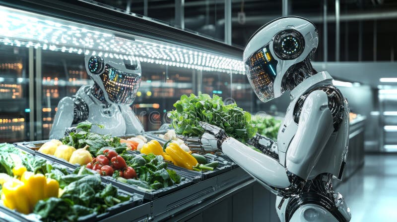 Robotic Assistant Sorting Fresh Vegetables in a High-tech Grocery Store ...